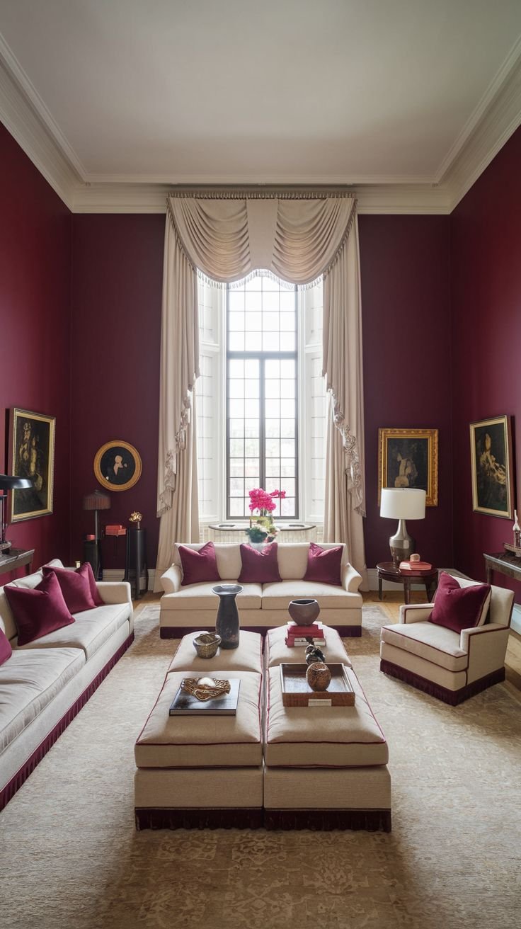 23 Comfortable Burgundy Living Room Designs