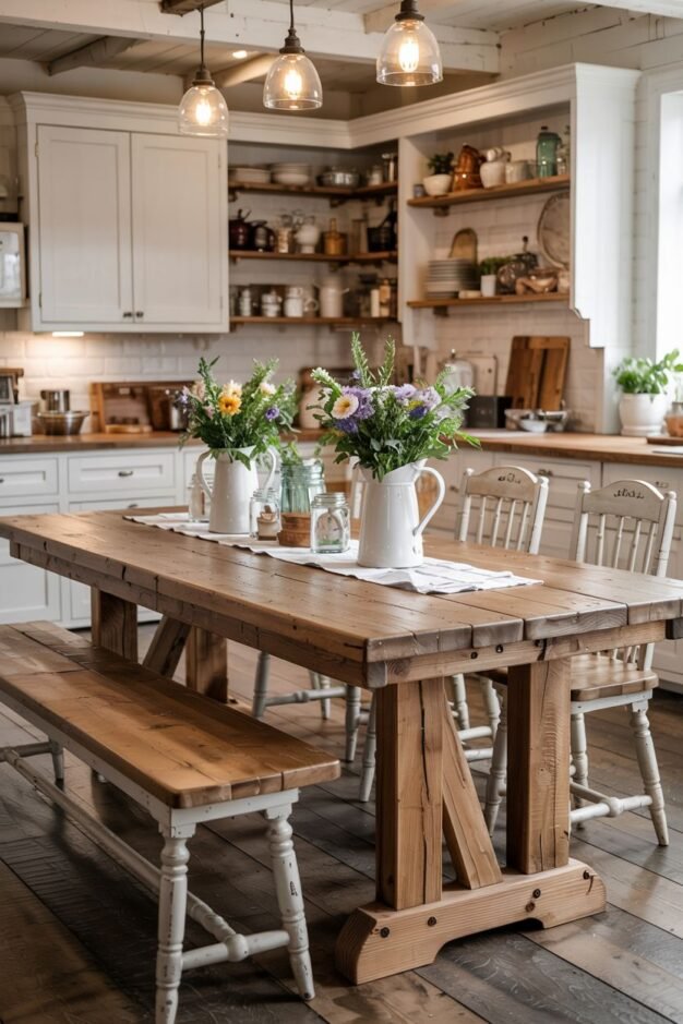 28 Rustic Farmhouse Kitchen Table Ideas Full of Character