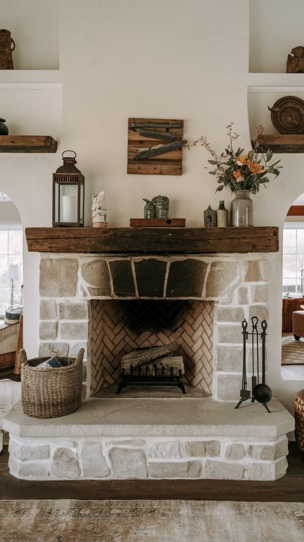 24 Rustic Farmhouse Fireplace Designs with Natural Charm