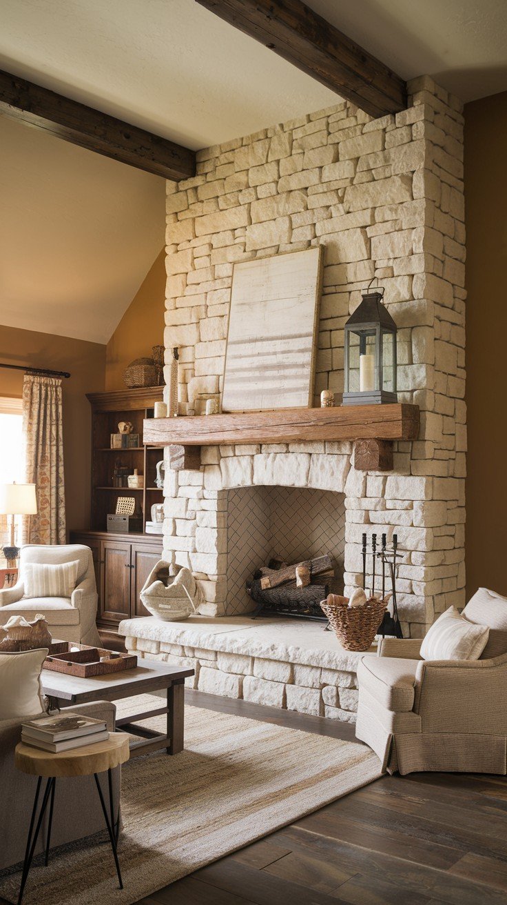 24 Rustic Farmhouse Fireplace Designs with Natural Charm